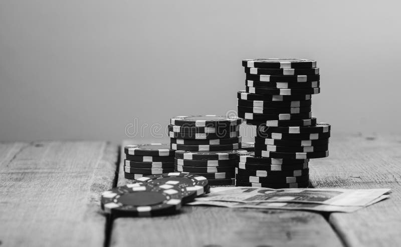 Grayscale Closeup of a Stack of Poker Chips on the Table Stock Image ...