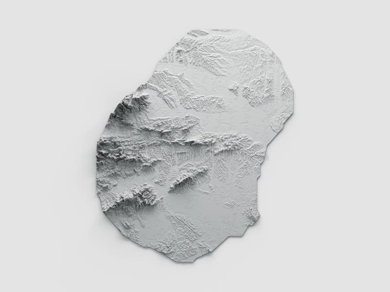 Grayscale 3D-rendered Nauru Shape Map with Shaded Relief Isolated on a ...