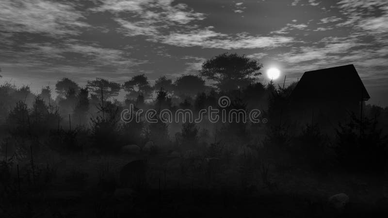 Grayscale Dark Landscape Environment Stock Illustration - Illustration ...