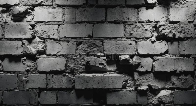 Grayscale, Darkly Lit Brick Wall with Eroded Sections, Texture and ...