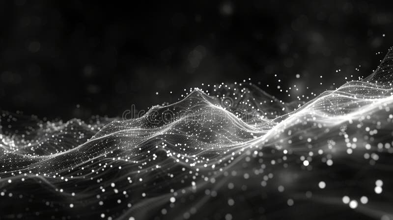 Grayscale Digital Landscape of Flowing Waves 3d Rendering Image, Ai ...