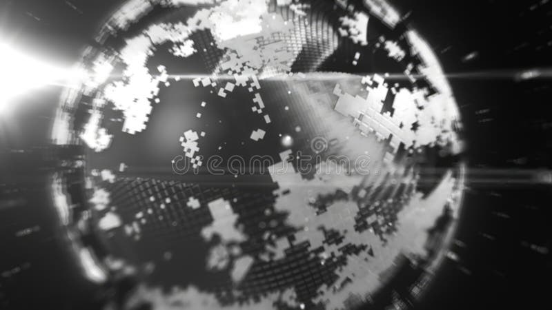 A Grayscale Digital Representation of Earth with Abstract Pixelated ...