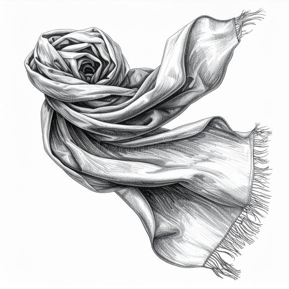 Grayscale Drawing of Draped Scarf Resembling a Rose Stock Illustration ...