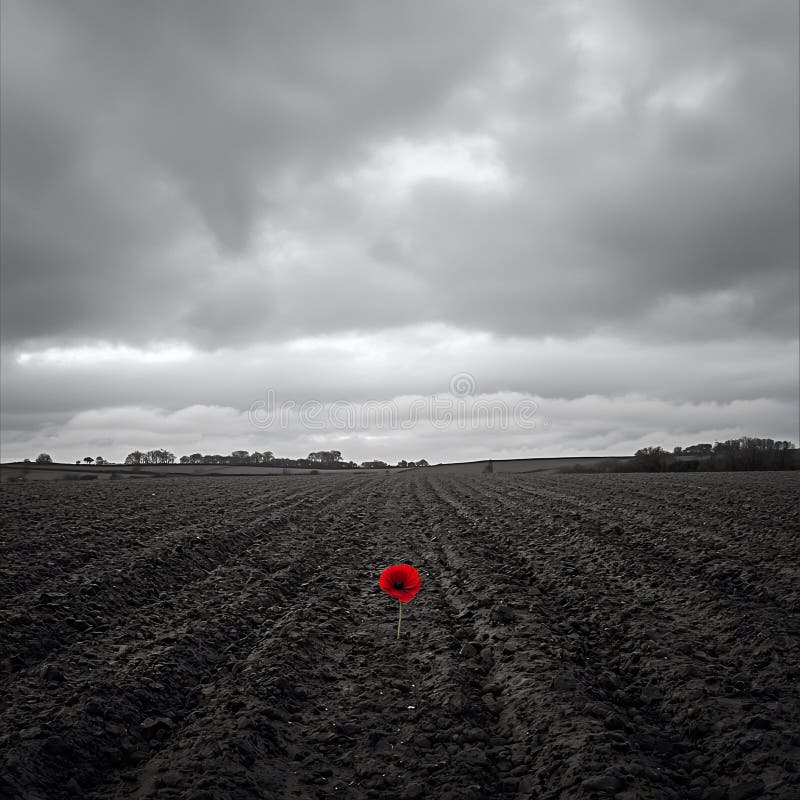 Grayscale Field with a Red Poppy Stock Illustration - Illustration of ...
