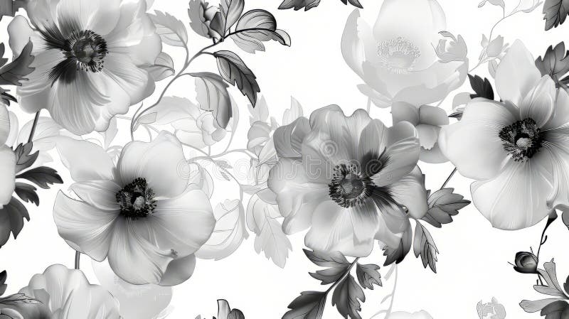 Grayscale Floral Pattern, Combining Delicacy and Simplicity Stock ...