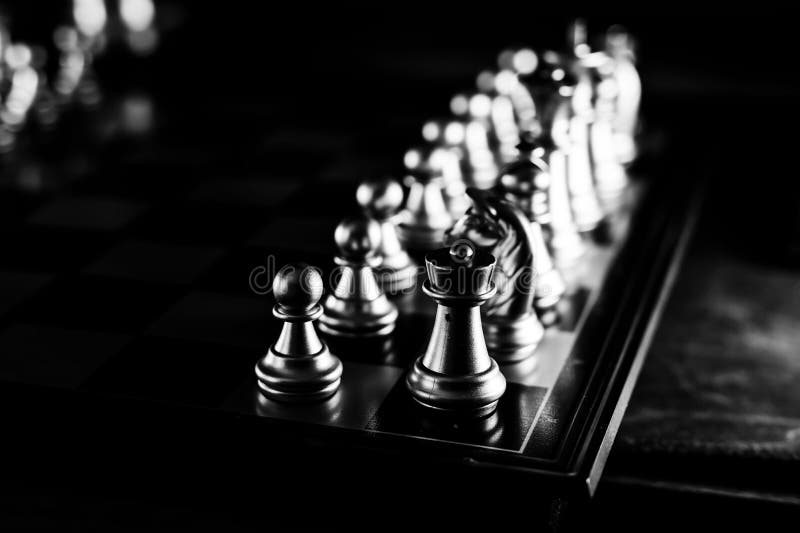 Grayscale High-angle Shot of a Chess Board with the Pieces on Top Stock ...
