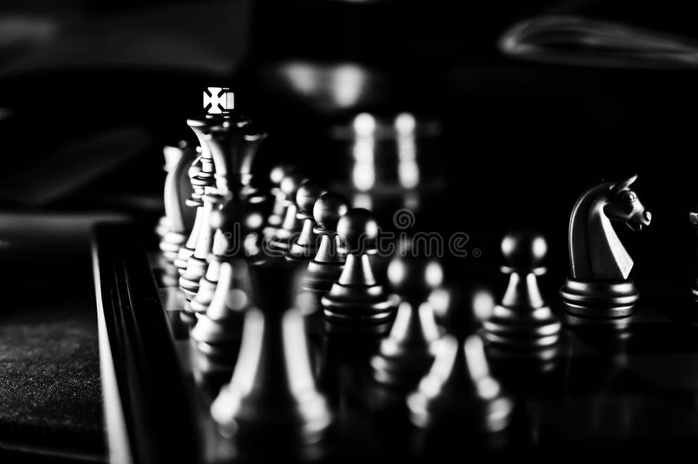 Grayscale High-angle Shot of a Chess Board with the Pieces on Top Stock ...