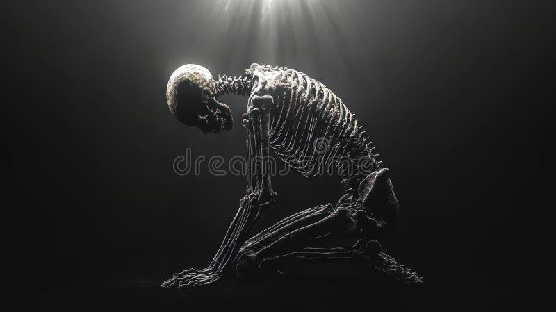 Grayscale Illustration of Skeleton in Prayer Pose Stock Illustration ...