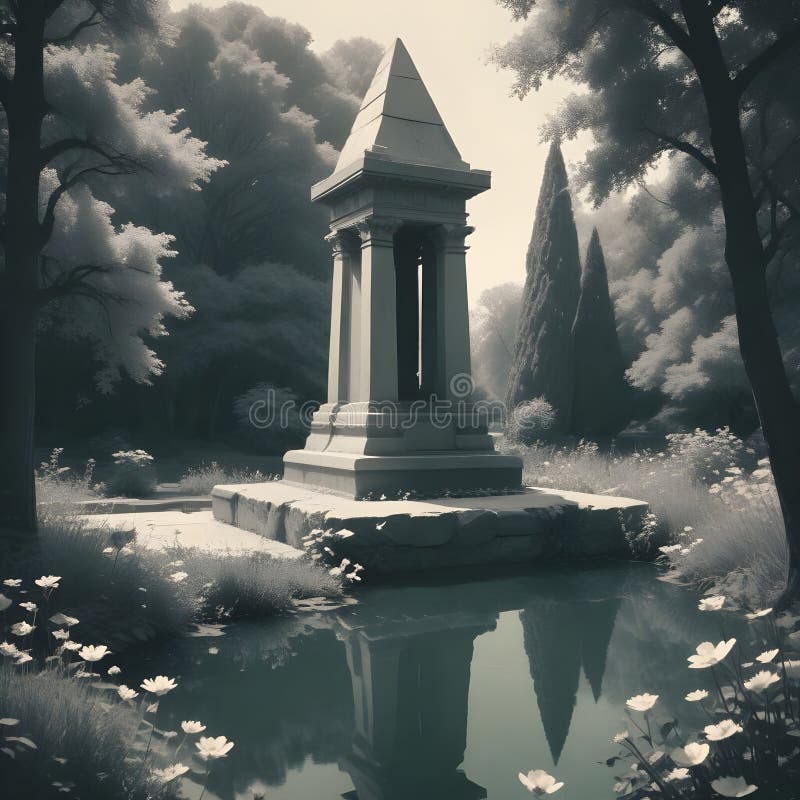 A Grayscale Image of an Ancient Stone Monument with a Pyramidal Roof ...