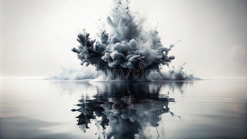 A Grayscale Image Depicting a Dramatic Explosion of Particles ...