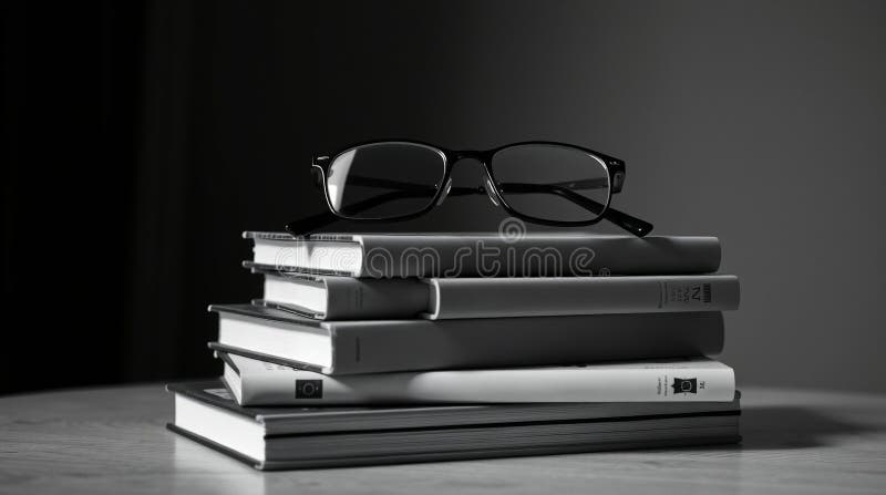 Spectacles Resting on a Stack of Books. a Monochrome Study in Contrasts ...