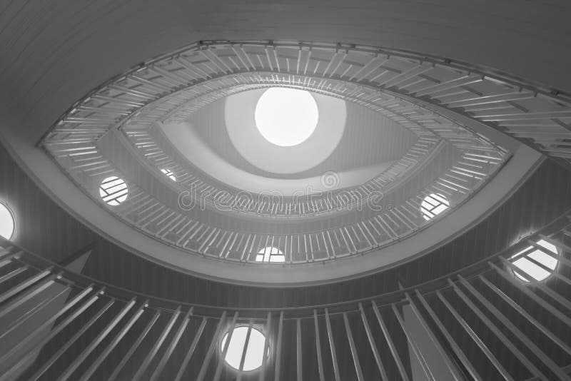 Grayscale of a Library Stairway Designed in the Shape of an Eye Stock ...
