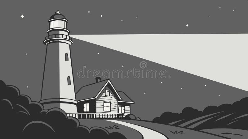 Grayscale Lighthouse on Coast, Nautical Navigation Icon Vector Design ...