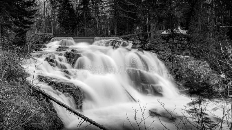 Grayscale Long Exposure of a Scenic Waterfall Stock Photo - Image of ...