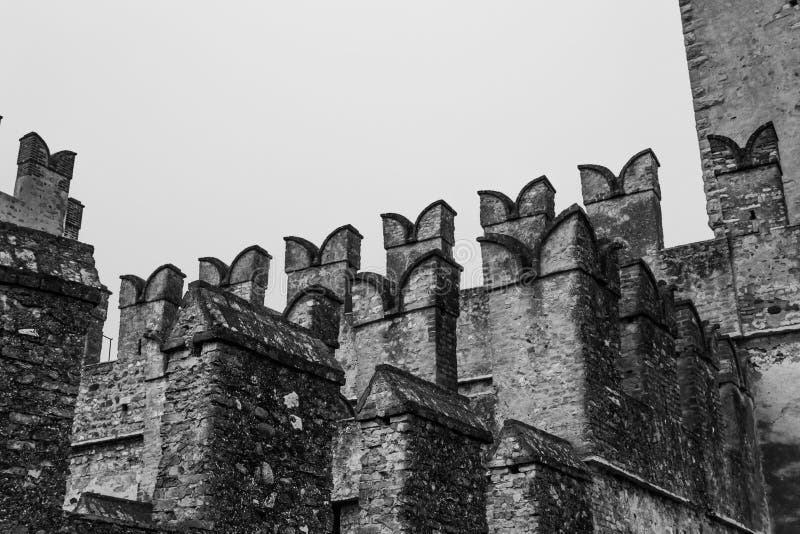 Grayscale Low Angle Shot of a Castle Stock Image - Image of travel ...