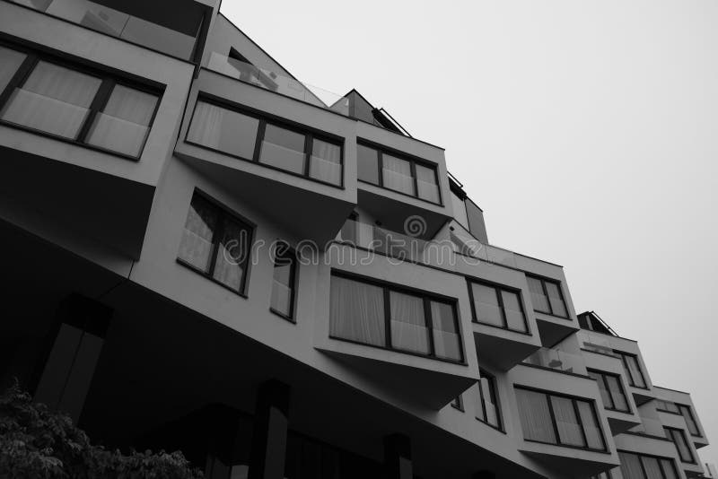 Grayscale Low-angle Shot of a Modern Building Facade in Prague ...