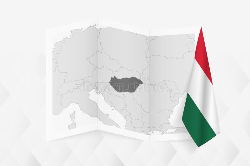 A Grayscale Map of Hungary with a Hanging Hungarian Flag on One Side ...