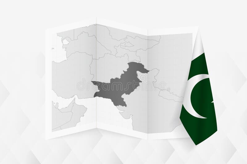 A Grayscale Map of Pakistan with a Hanging Pakistani Flag on One Side ...