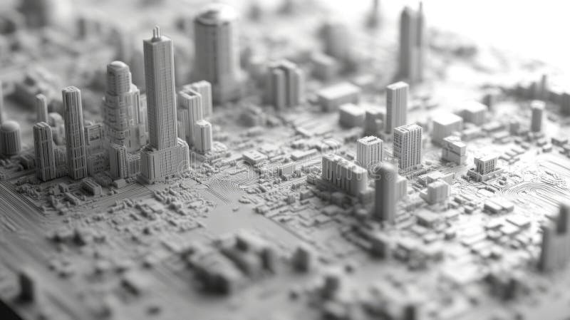 Grayscale Miniature Cityscape on Circuit Board Stock Illustration ...