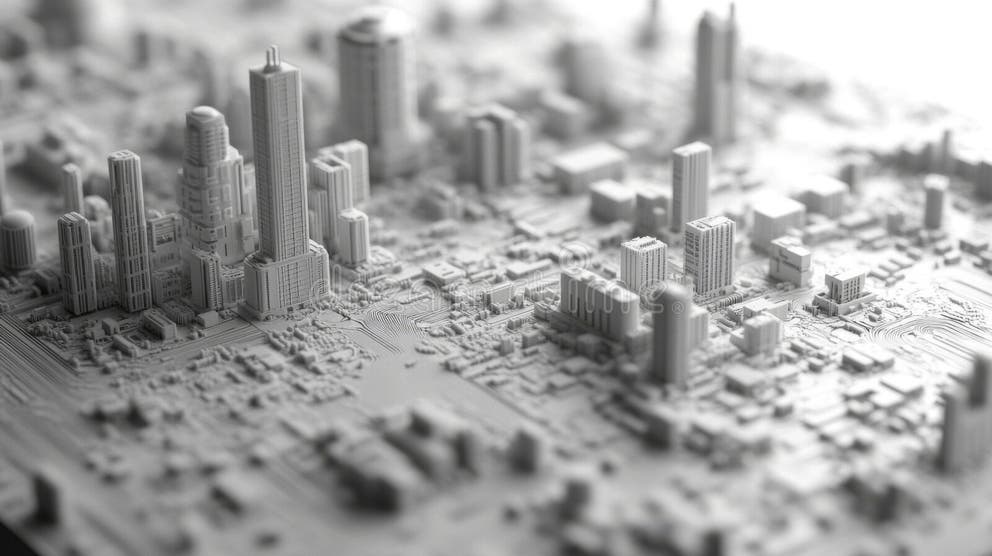 Grayscale Miniature Cityscape on Circuit Board Stock Illustration ...