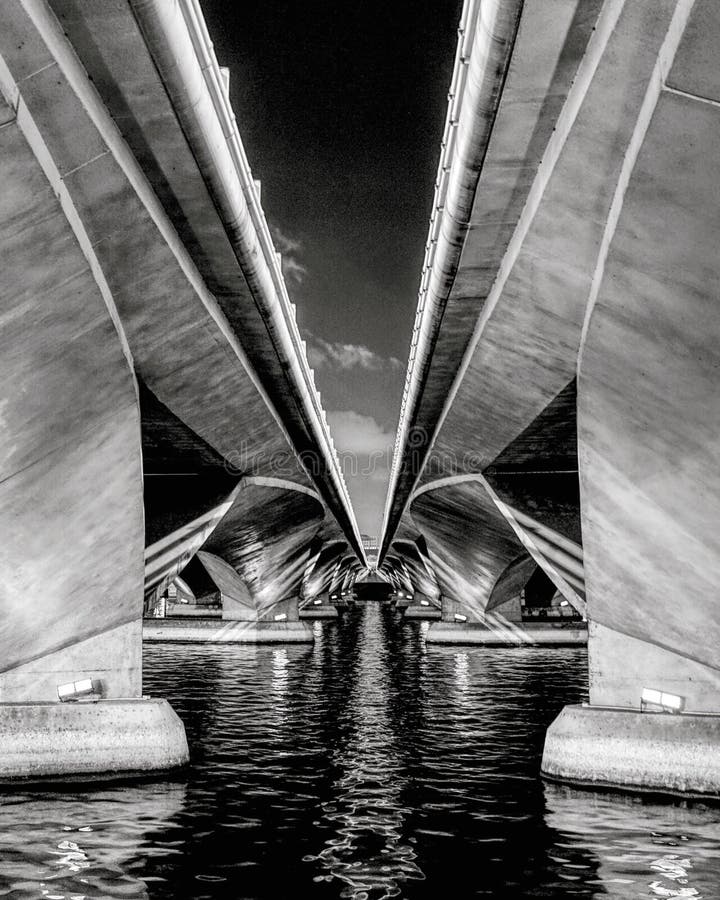 Grayscale Photo of Esplanade Bridge Stock Image - Image of river ...