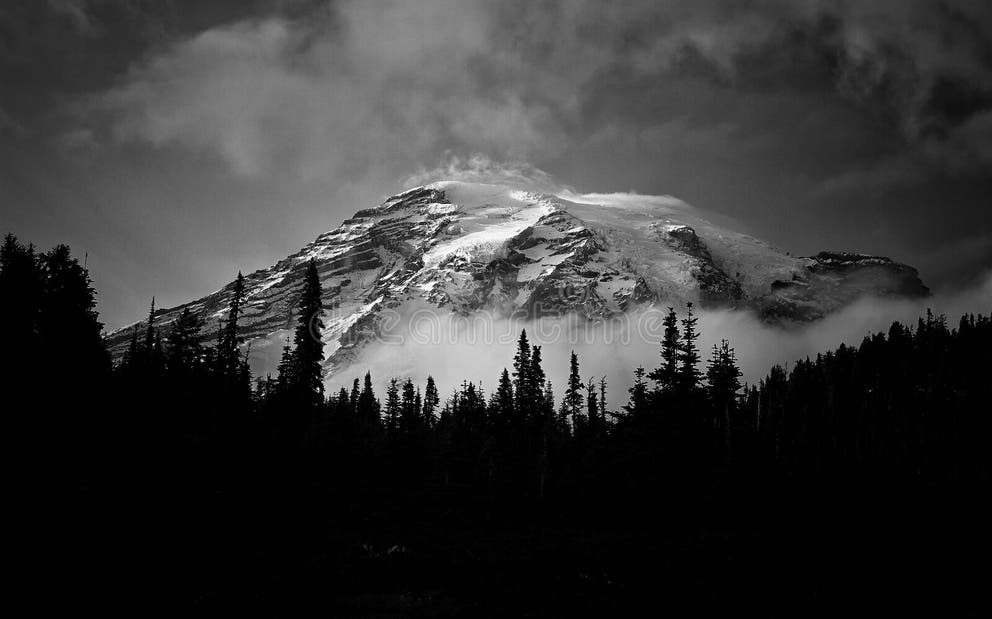Grayscale Photo of a Mountain Covered with Snow Stock Photo - Image of ...