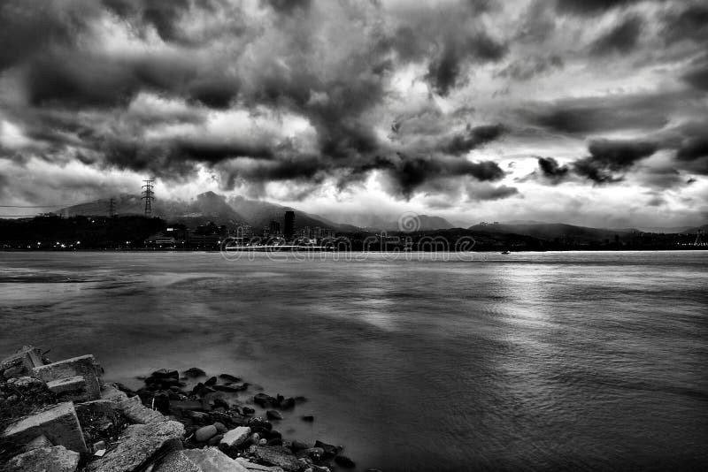 Grayscale Photo Of Sea During Cloudy Sky At Daytime Picture. Image ...