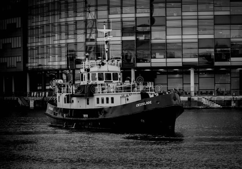 Grayscale Photo of Ship Near Building Stock Image - Image of daytime ...