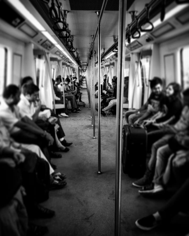 Grayscale Photography of Train Passengers Stock Image - Image of black ...