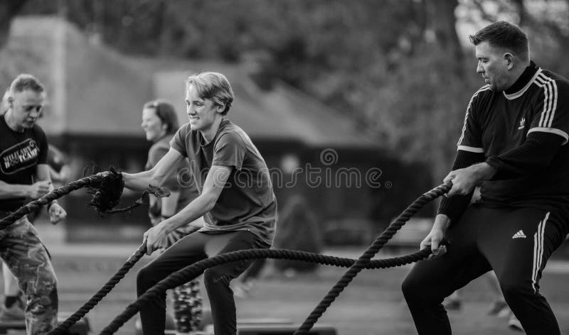 Grayscale Photography Of Two Men Using Exercise Ropes Picture. Image ...