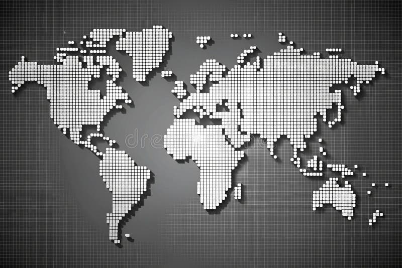 Grayscale Pixelated World Map Illustration with Square Blocks ...