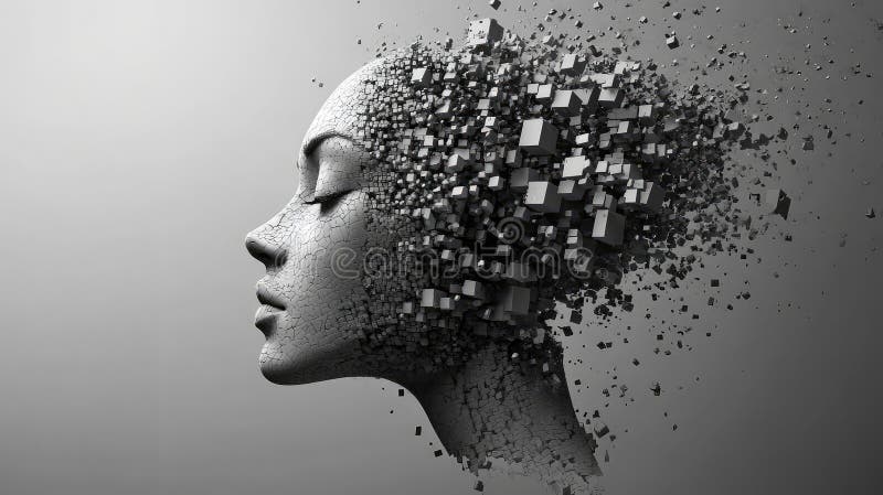 Grayscale Profile of Human Head Disintegrating into Three-Dimensional ...