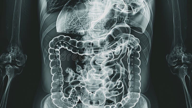 A Grayscale X-ray Image of the Human Digestive System. the Intestines ...