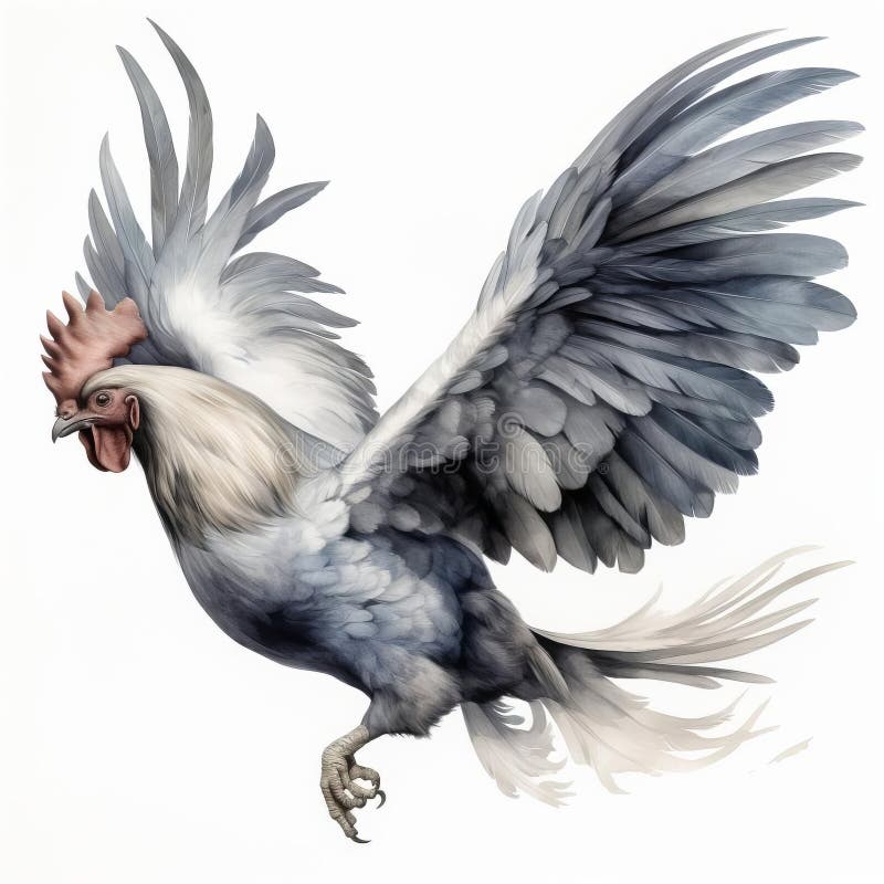 Grayscale Rooster Flying Profile Image Stock Illustration ...
