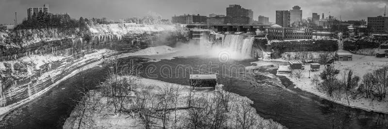 Grayscale Shot of High Falls in Rochester, New York Stock Image - Image ...