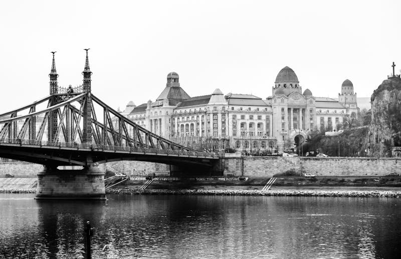 Grayscale Shot of the Liberty Bridge in Budapest, Hungary Editorial ...