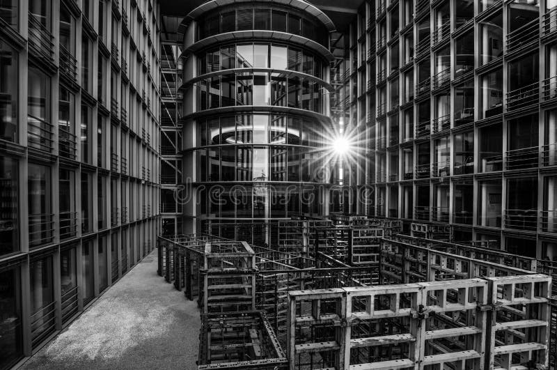 Grayscale Shot of a Modern Building Being Constructed Stock Image ...