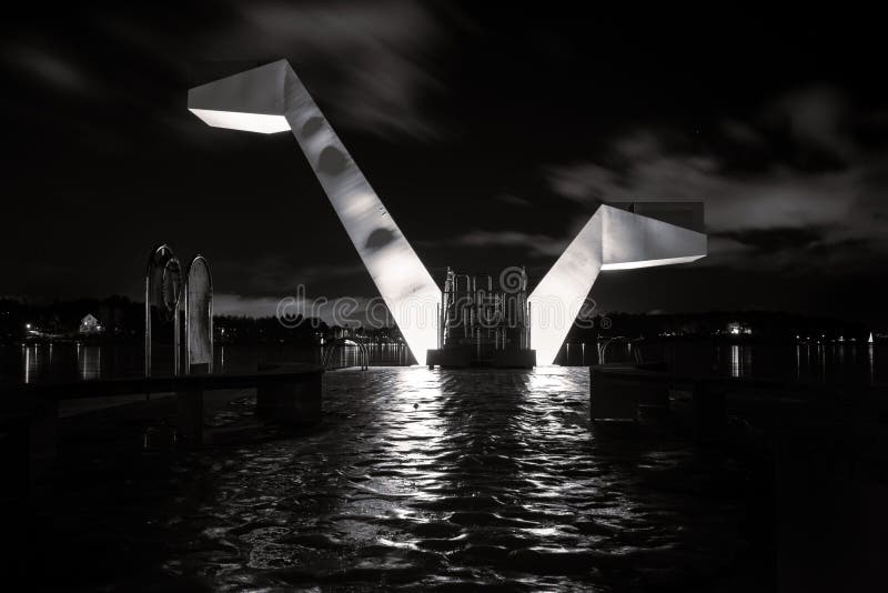 Grayscale Shot of a Modern Decorative Art Seen during the Night ...