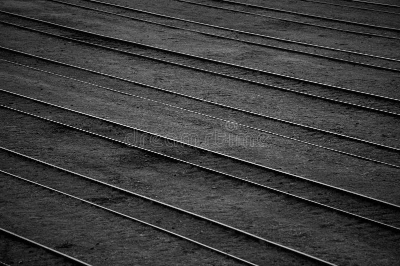 Grayscale Shot of the Rows of Train Tracks Stock Image - Image of ...