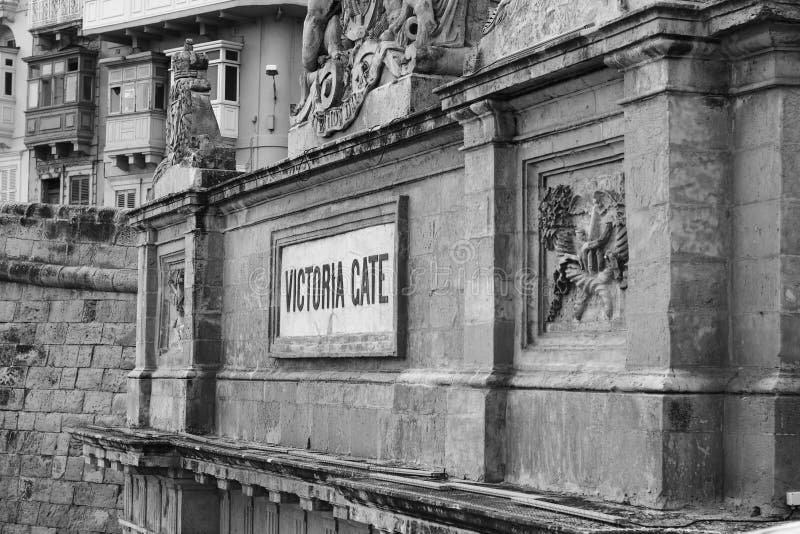 Grayscale Shot of the Victoria Gate in Valletta, Malta Stock Image ...
