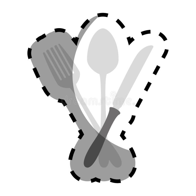 Grayscale Silhouette Sticker with Cutlery Stock Vector - Illustration ...