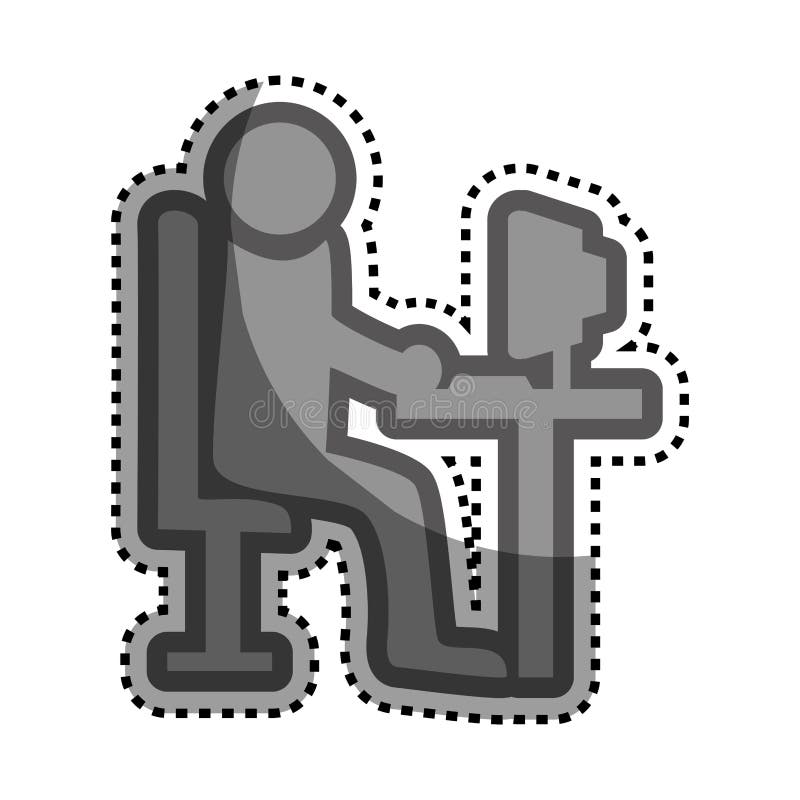 Grayscale Sticker with Pictogram of Man with Computer Stock Vector ...