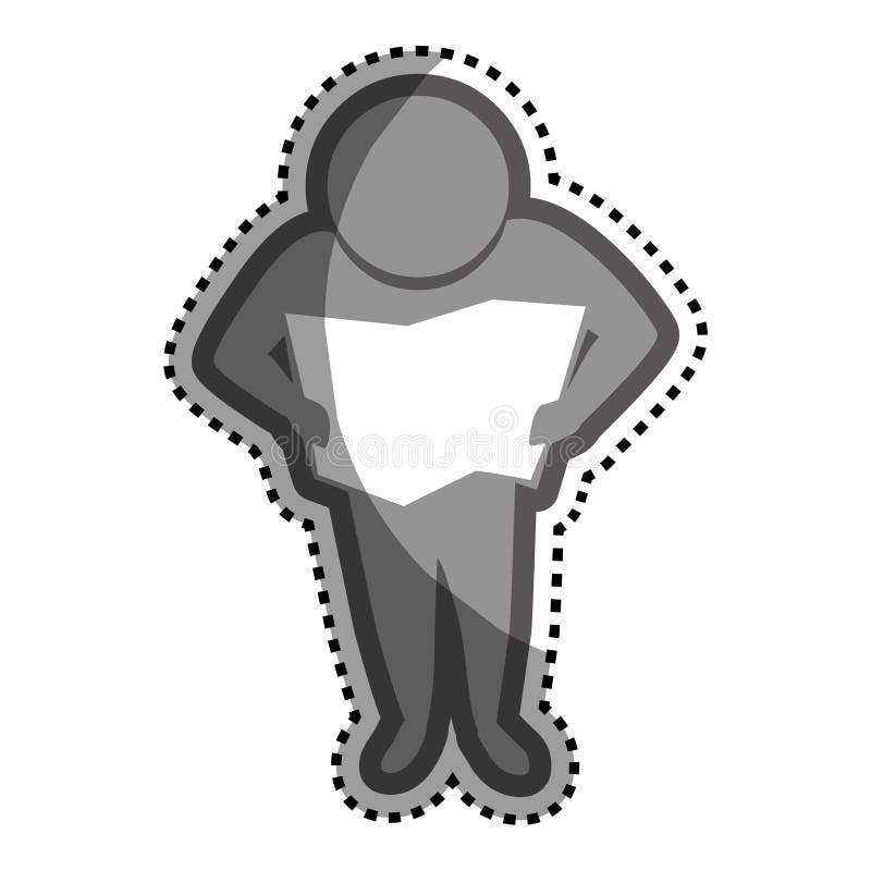 Grayscale Sticker with Pictogram of Man with Computer Stock Vector ...