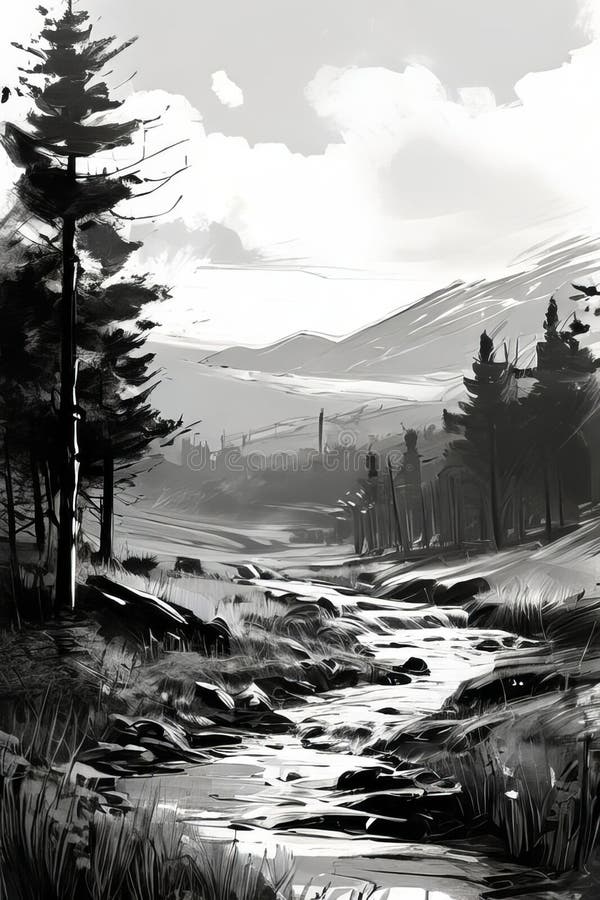 Grayscale Vision of Replenishing Shrinking Lakes, AI Generated Stock ...