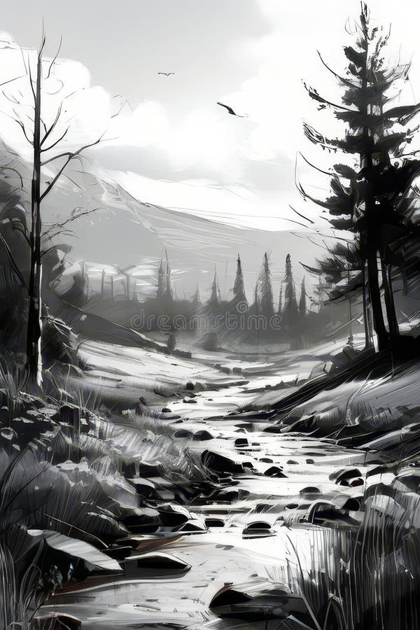 Grayscale Vision of Replenishing Shrinking Lakes, AI Generated Stock ...