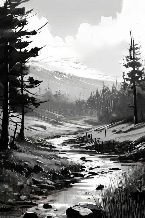 Grayscale Vision of Replenishing Shrinking Lakes, AI Generated Stock ...