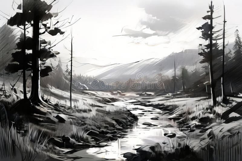 Grayscale Vision of Replenishing Shrinking Lakes, AI Generated Stock ...