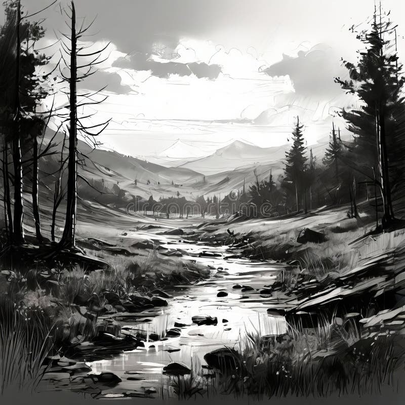 Grayscale Vision of Replenishing Shrinking Lakes, AI Generated ...