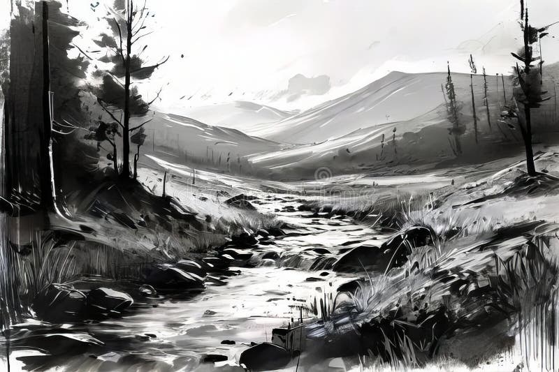 Grayscale Vision of Replenishing Shrinking Lakes, AI Generated Stock ...