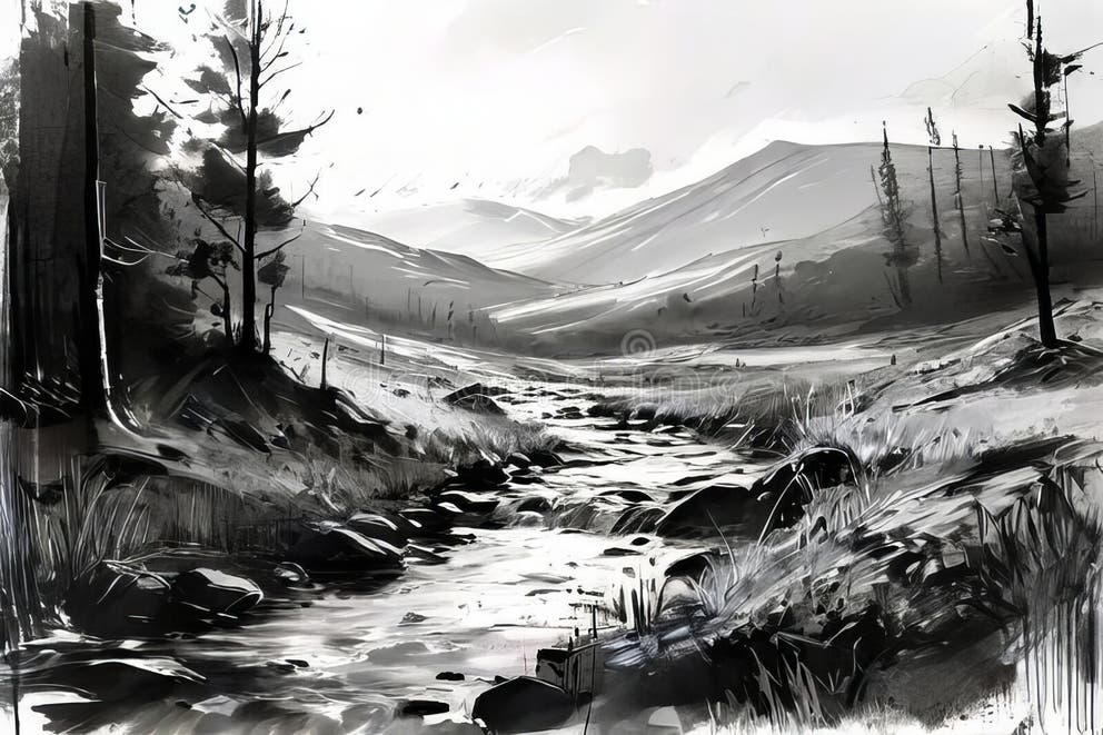 Grayscale Vision of Replenishing Shrinking Lakes, AI Generated Stock ...